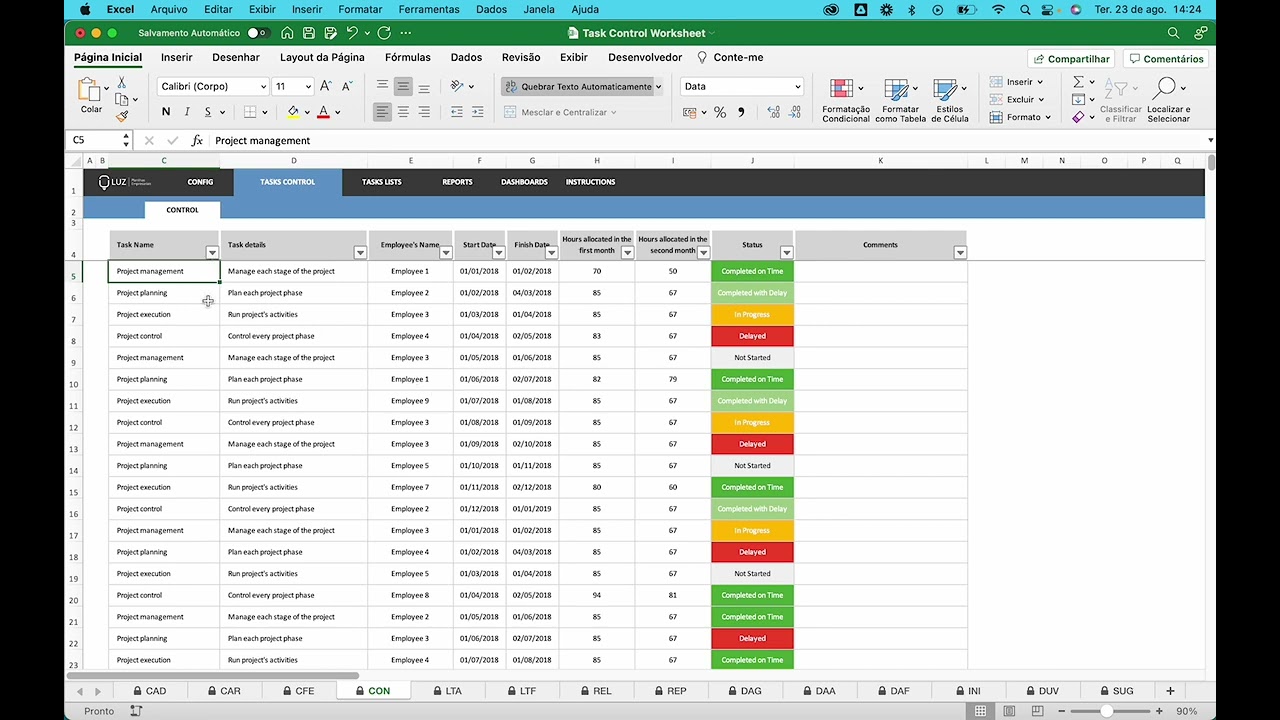 Task Control Spreadsheet Video tutorial