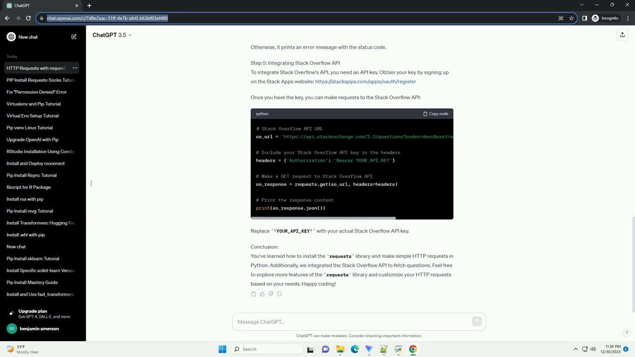 pip install requests stackoverflow