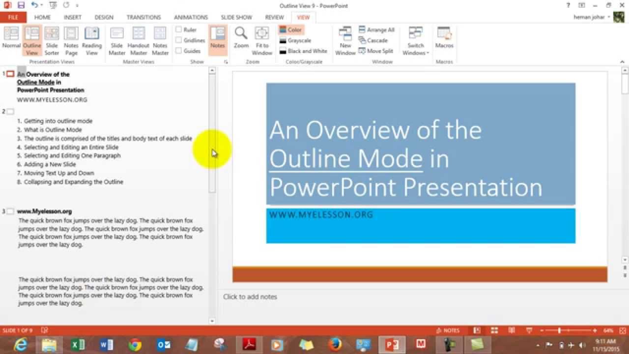Using Outline View In Ms Powerpoint Learn Excel Course Ms Word Course And Ms Excel Course