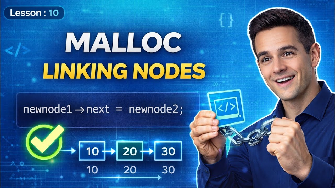 C Linked List Tutorial: Node Struct, Malloc & Linking Nodes (DSA Beginners Guide)