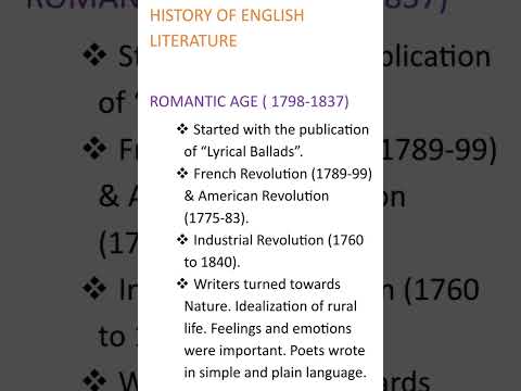 HISTORY OF ENGLISH LITERATURE: Key points in THE ROMANTIC AGE