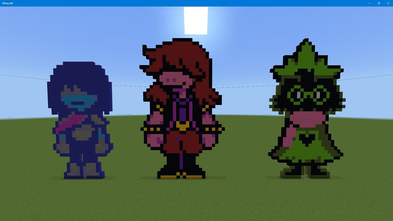 I built Kris, Susie and Ralsei pixelarts from Deltarune in Minecraft!