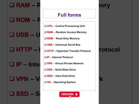 Fullform of CPU, RAM, ROM, USB, HTTP, SSD, HDD, OS, VPN |computer fullforms|#computer #fullforms #gk