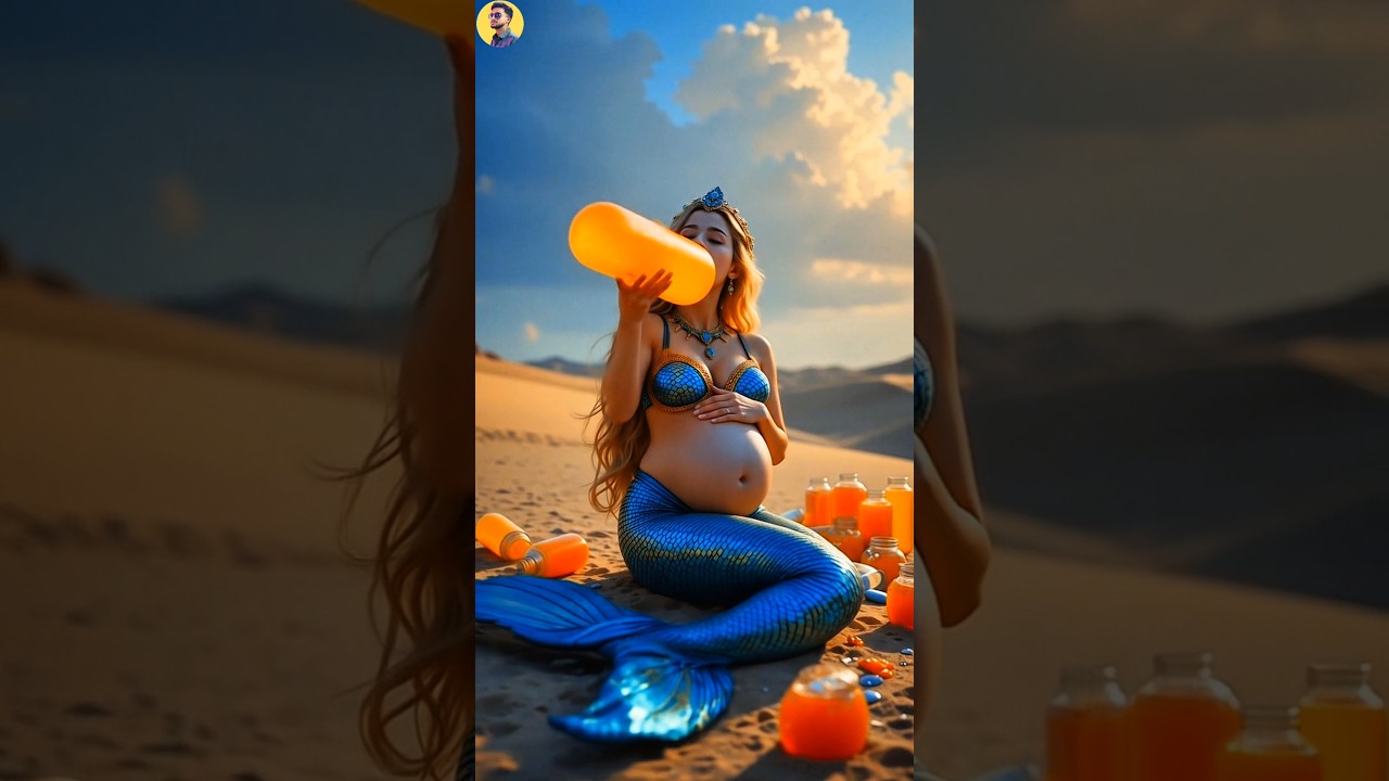 Mermaid's stomach gets bloated due to overeating | boy give him capsule #ai #shorts #mermaid #story