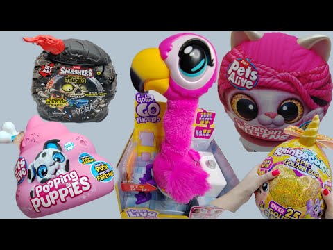 (ASMR) ZURU SET. Popping puppies, Smitten kittens PETS ALIVE, POOPING FLAMINGO, SMASHERS MONSTER