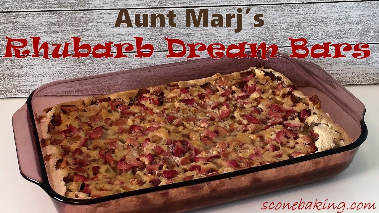 Aunt Marj's Rhubarb Dream Bars video demonstration - sconebaking.com