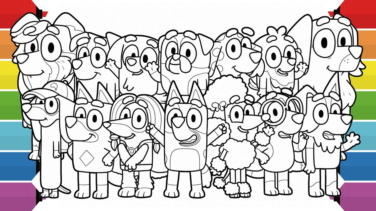 Coloring Bluey & Friends Coloring Pages | Bluey, Coco, Indy, Rusty, Snickers & Honey | Markers