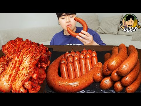 ASMR MUKBANG | Fire Noodles, spam, kimchi, Giant Kielbasa sausage recipe ! eating