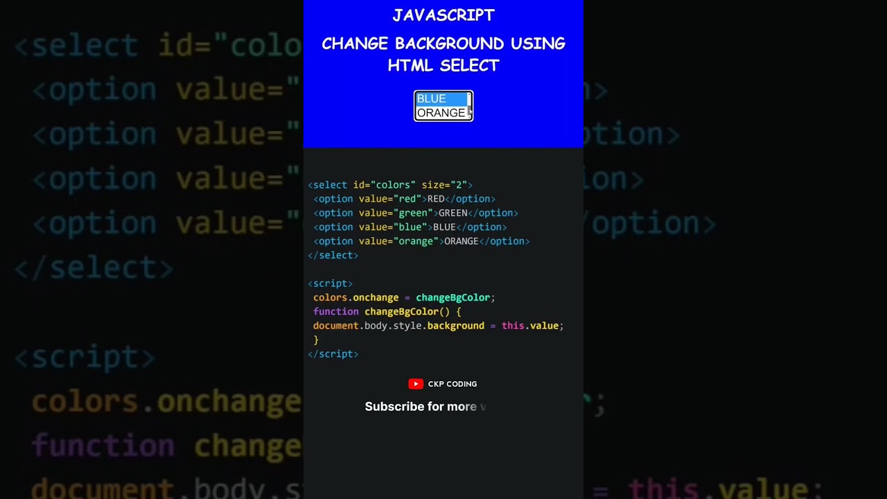 Change background color in javascript #shorts #viral