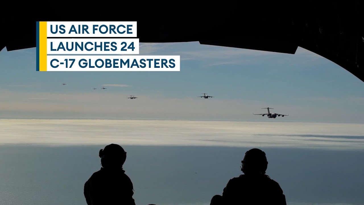 US Air Force displays LARGEST-EVER C-17 launch from a single airbase