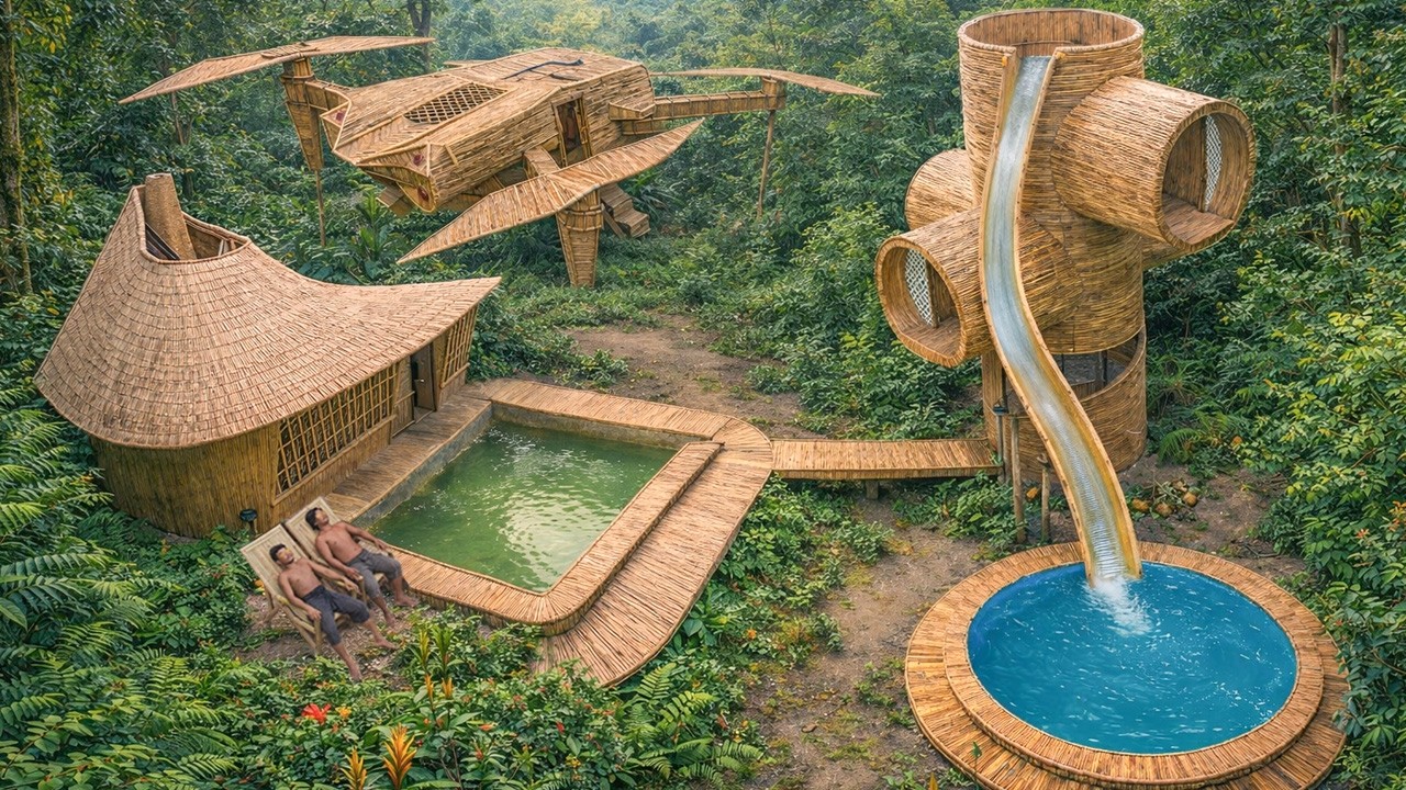 Real Life Build Top 3 Bamboo Jungle Houses with Amazing Swimming Pools