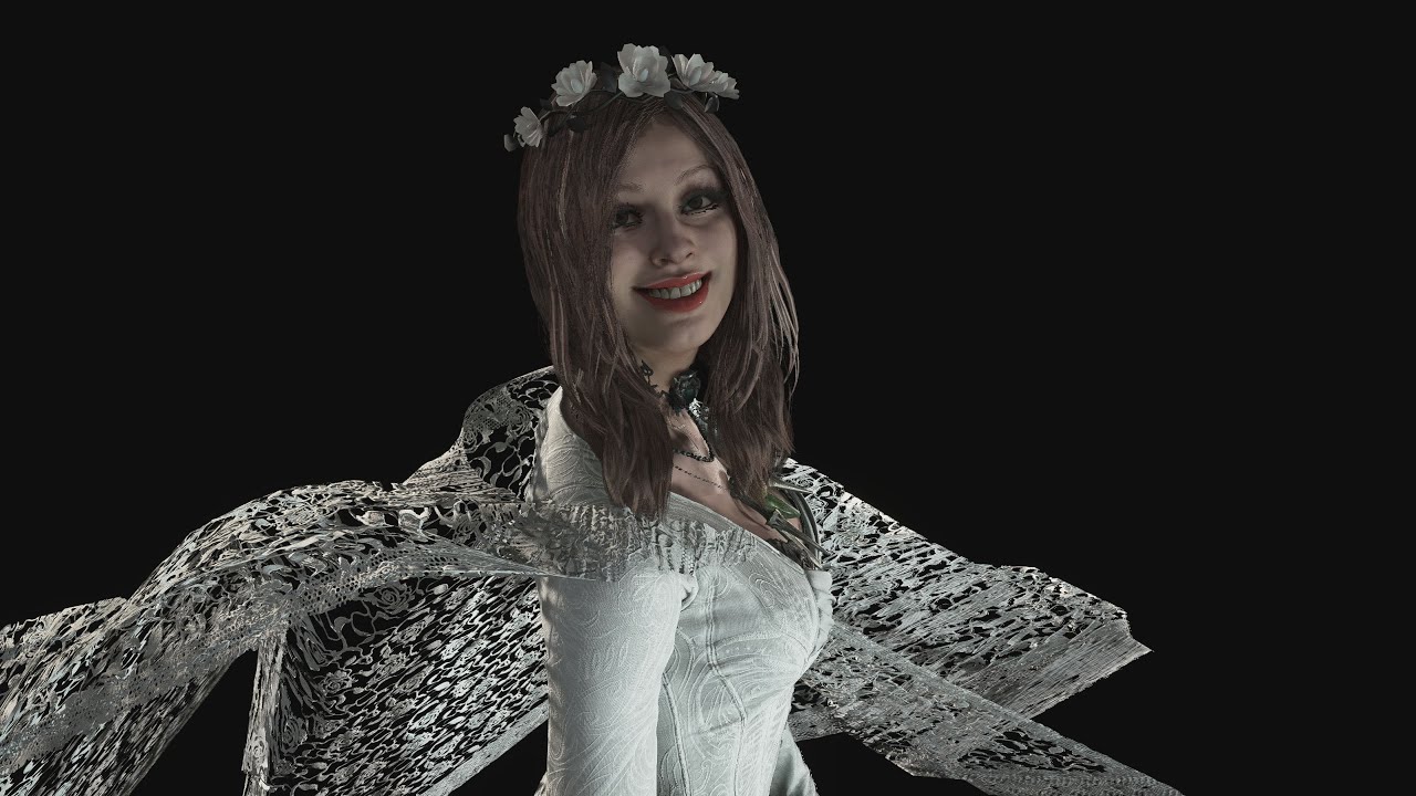 Daniela Dimitrescu White Dress Human Face With Crown Model Viewer Resident Evil 8