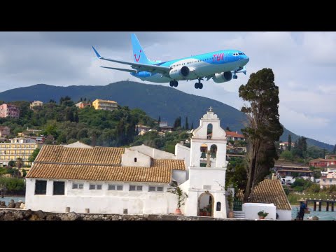 Unique Corfu Airport – Amazing close-up landings and takeoffs in both directions 4K
