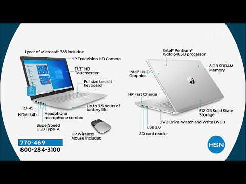 HP 17.3" Touch Intel 8GB RAM 512GB SSD Laptop w/Office 3...