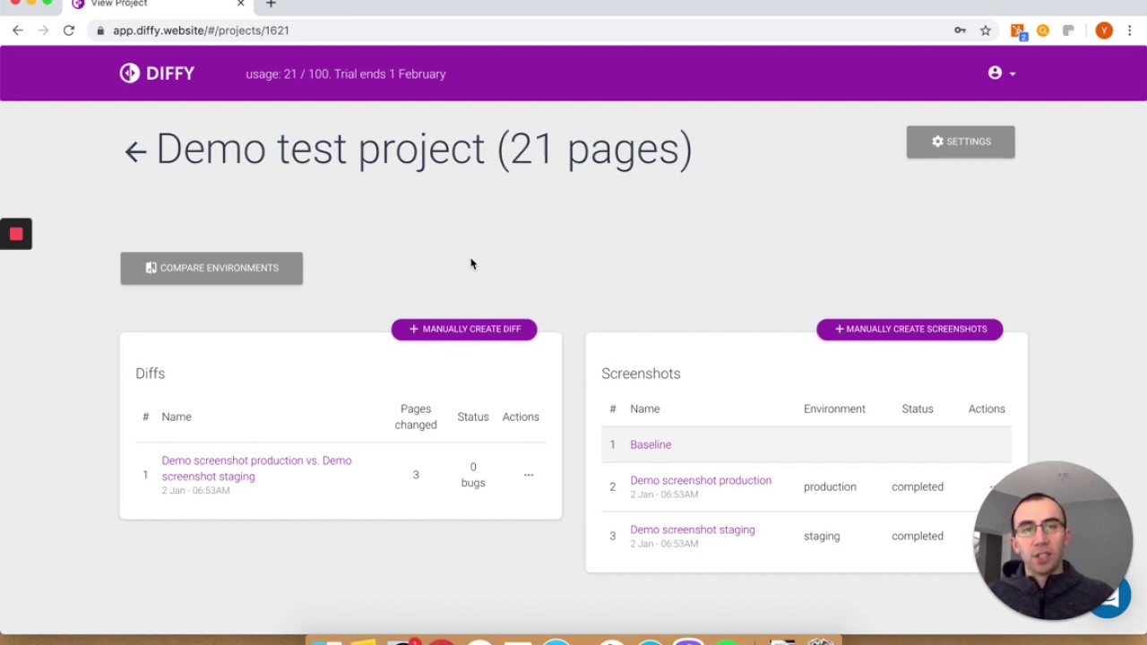 Diffy Visual Regression Testing Demo
