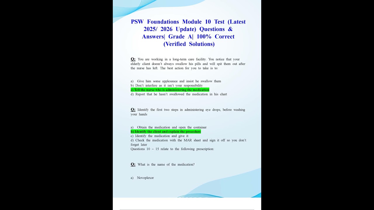 PSW FOUNDATIONS MODULE 10 TEST LATEST 2025 2026 UPDATE QUESTIONS EN ANSWERS GRADE A 100 CORRECT VERI