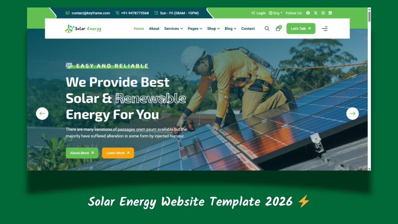 Solar Energy Website Template 2026 ⚡ Renewable Energy HTML Website Design