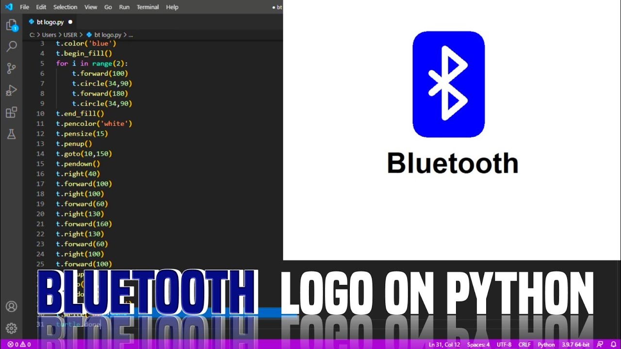 Make Bluetooth logo on turtle python | Python tutorials | python for beginners | Coding tutorials