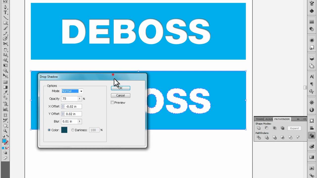 Deboss, Inner Shadow, Bevel tutorial in Adobe Illustrator