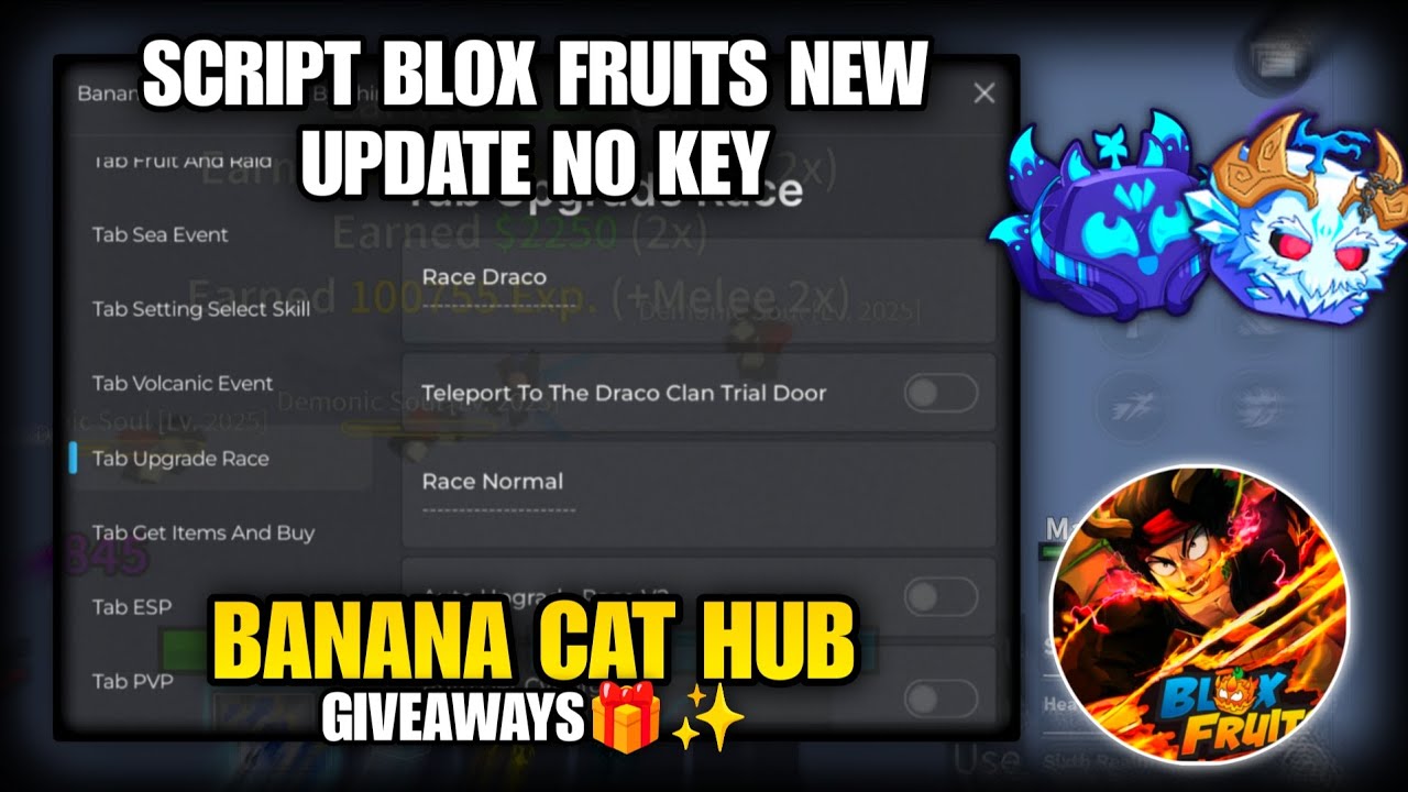 SCRIPT BLOX FRUITS NO KEY BANANA HUB | FRUIT SNIPER, AUTO RACE V4, AUTO FARM SEA, AUTO PREHISTORIC