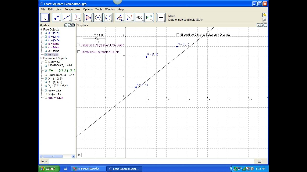 Geogebra 13   Why least squares   a simple explanation