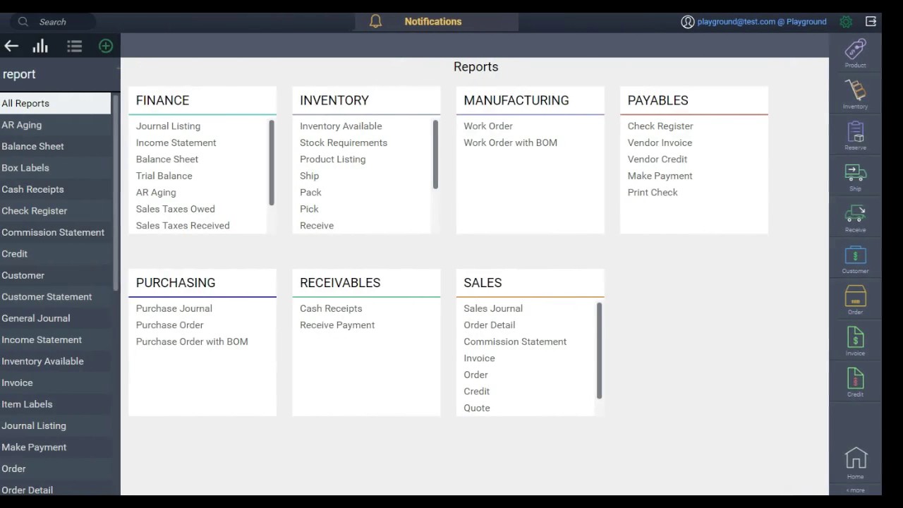 Reporting module - Paragon ERP demonstration