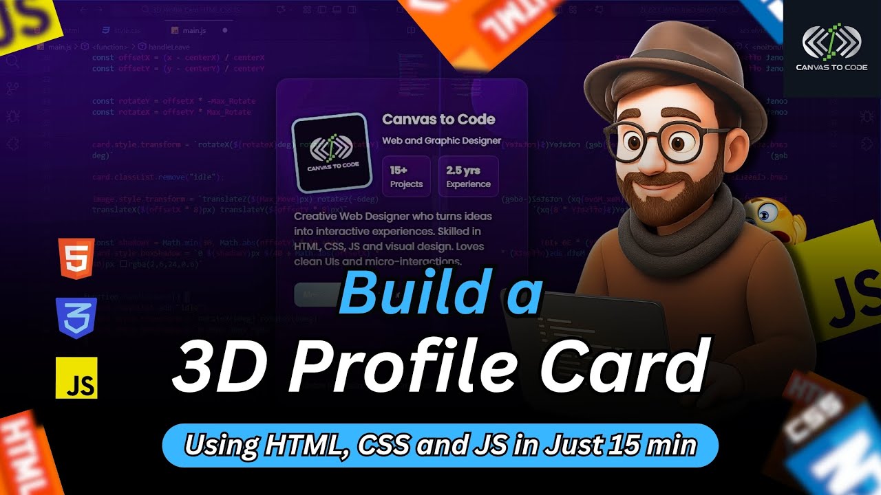3D Profile Card using HTML CSS & JS | Interactive Card Hover Animation Tutorial #jsproject