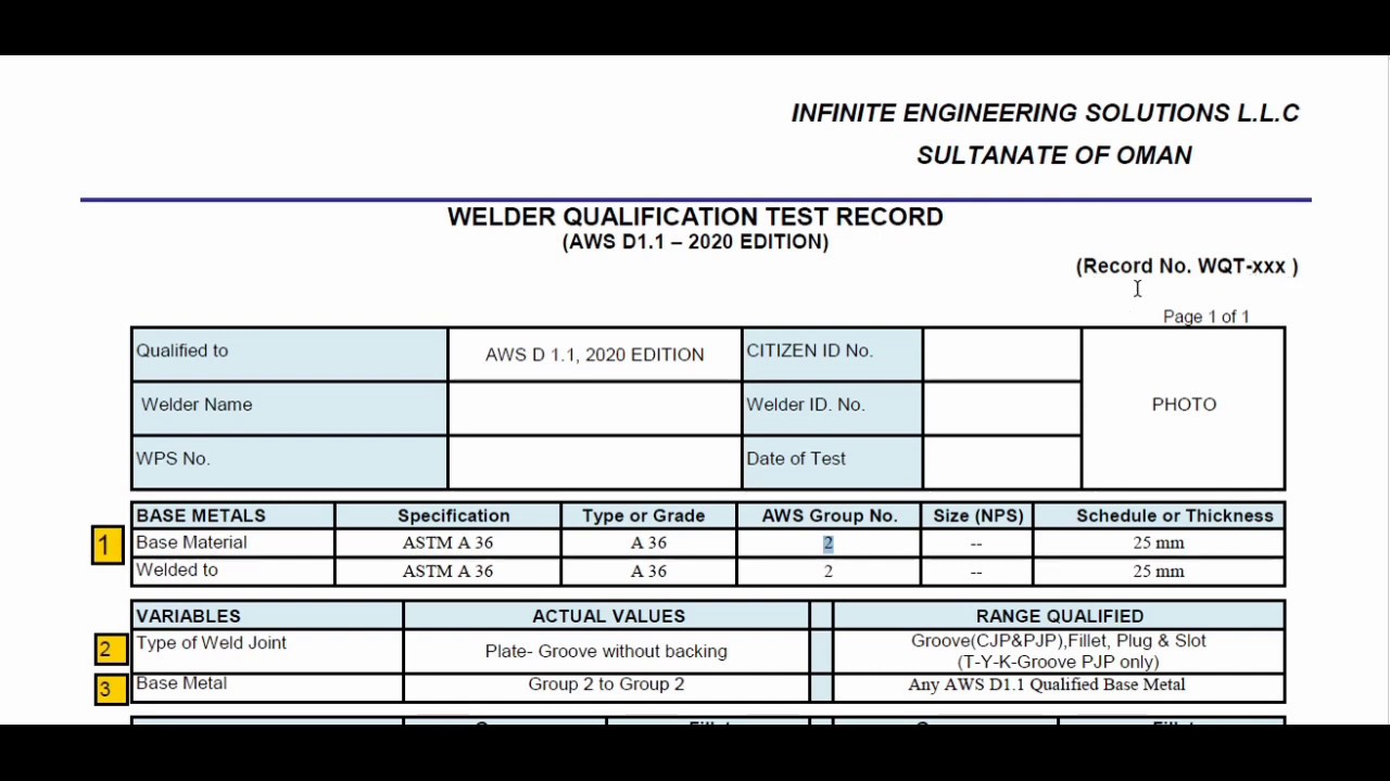 How to review  welder performance qualification  record as per AWS D1.1