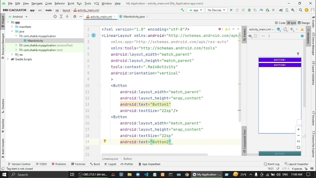 LinearLayout Using in Android Studio @appdevelopershakib