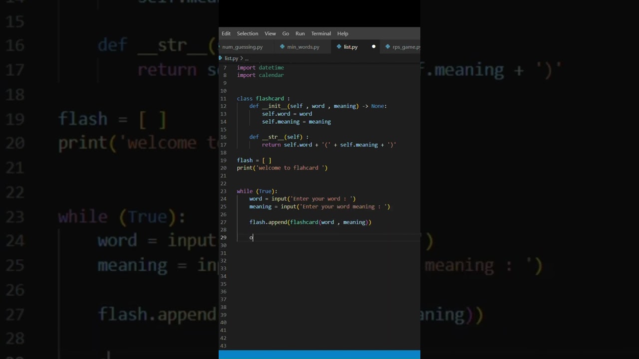 playing flashcard game   in python