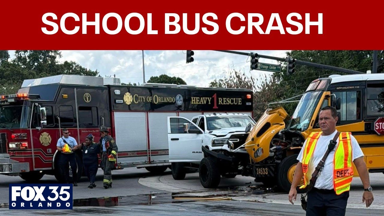 4 hurt in Orange County school bus vs. pickup truck crash: Orlando Fire