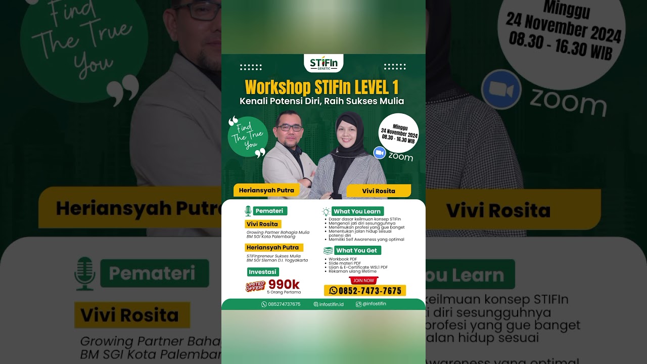 Jadwal Workshop STIFIn Level 1 (WSL 1) November 2024 (Info & Daftar, WA : 085274737675)