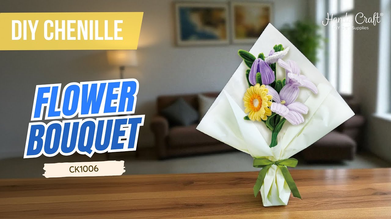 DIY Chenille Flower Bouquet Kit – Yellow & Purple Mix