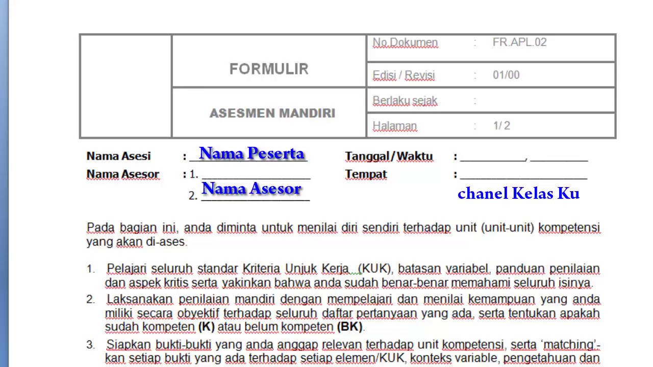LSP P1 | 2. FR APL 02 FORM  ASESMEN MANDIRI