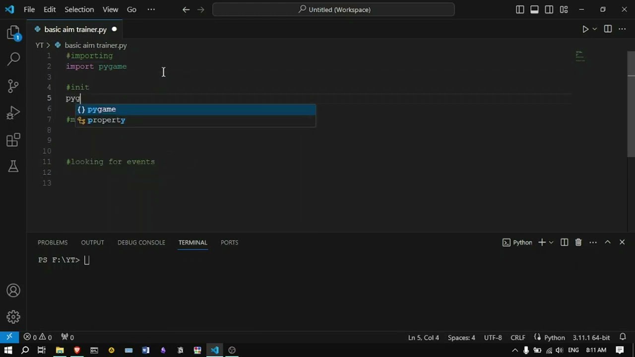 Making a basic Aim trainer using PyGame Python (Part 1)