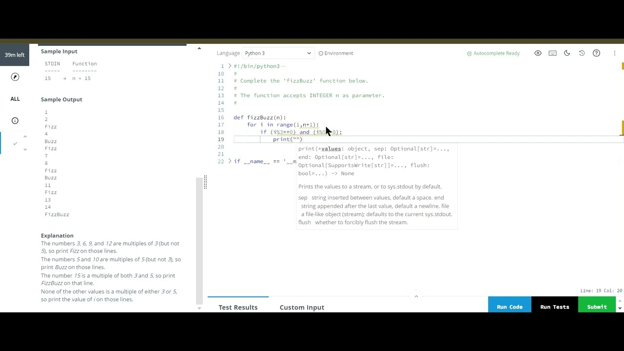 HackerRank FizzBuzz Python Solution | Python Certificate | Coding