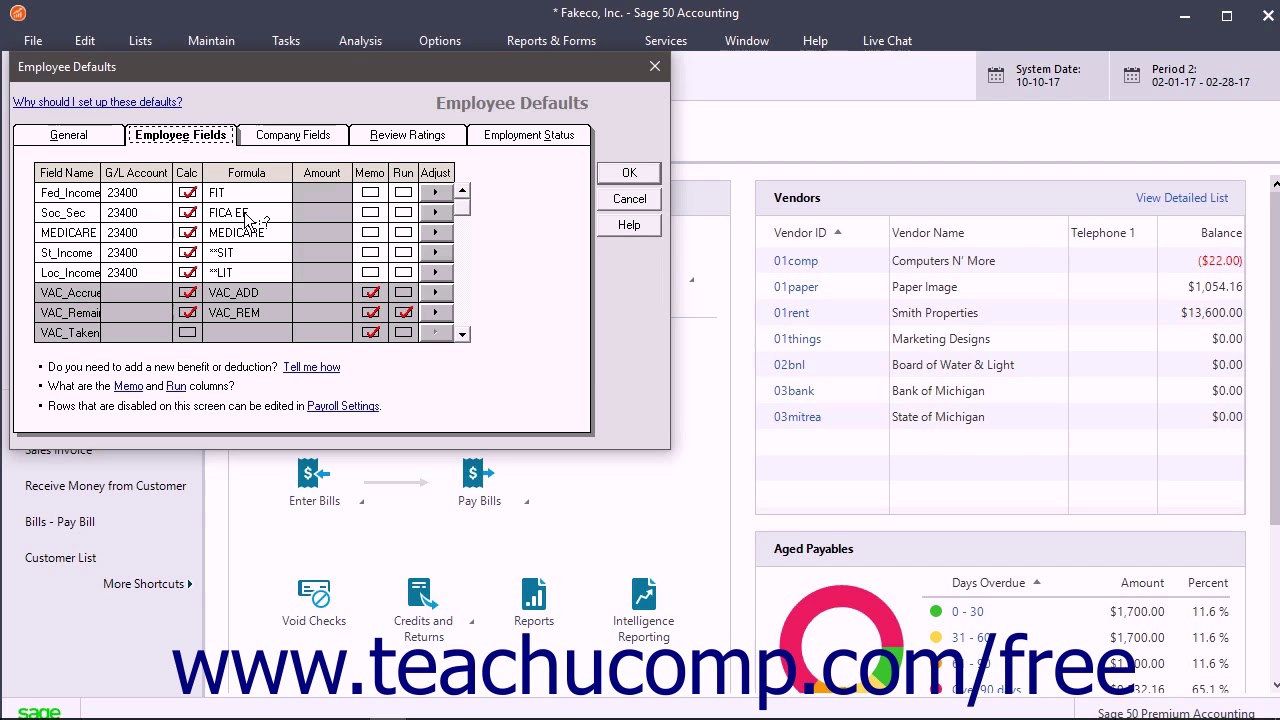 Sage 50 2018 Tutorial Setting Employee Defaults Sage Training