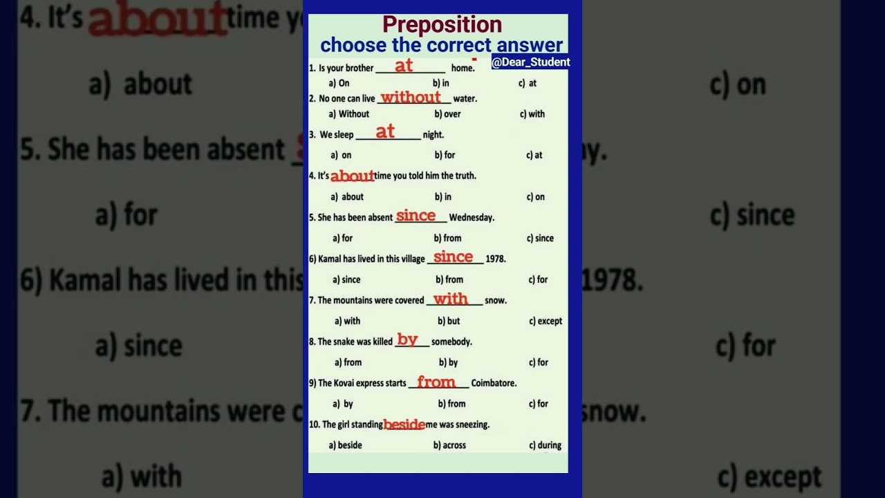 choose  the correct answer | preposition | spoken English practice | English speaking practice