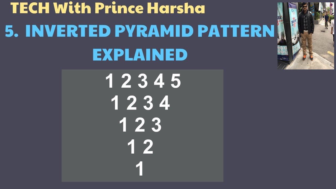5.Number patterns in java - Program to print inverted pyramid number pattern with for loop