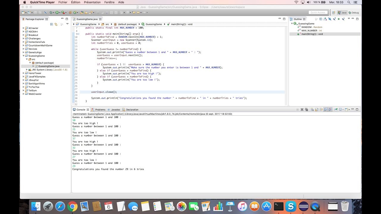 Create a Higher Lower Guessing Game in Java with Eclipse