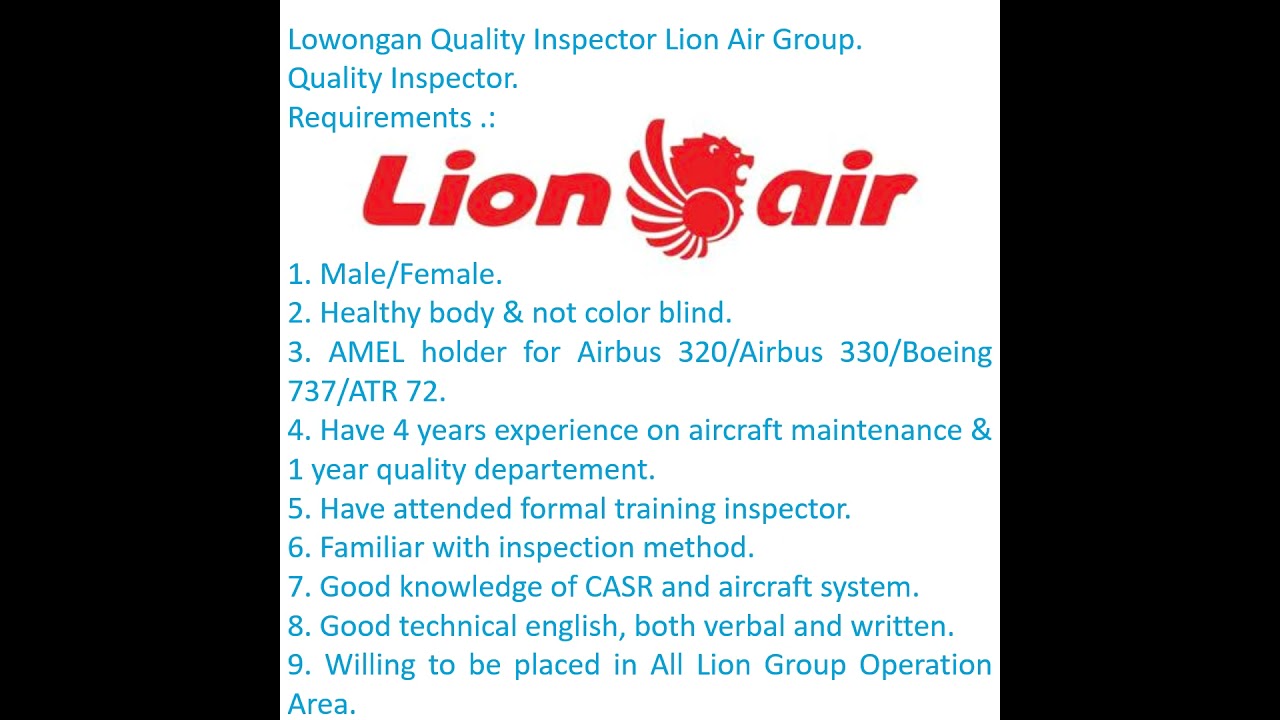 Lowongan Quality Inspector Lion Air Group
