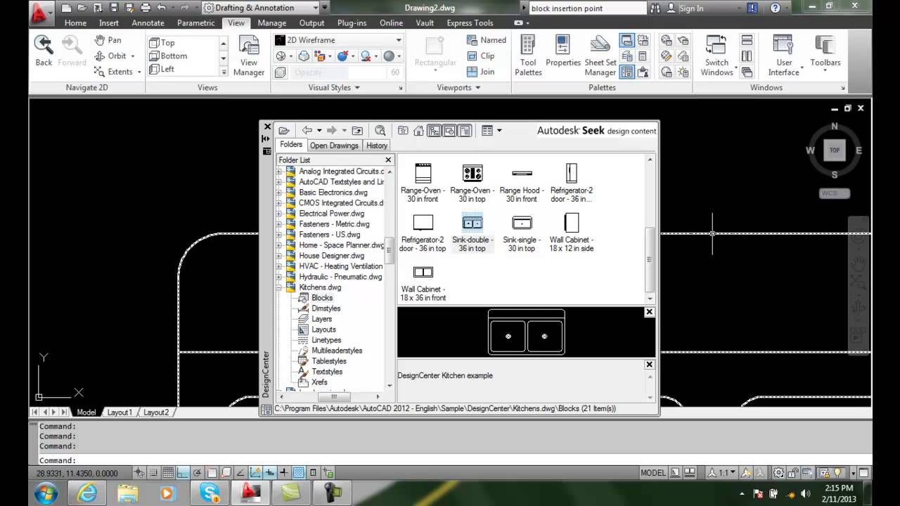 AutoCAD II 24-18 Inserting Blocks Using DesignCenter