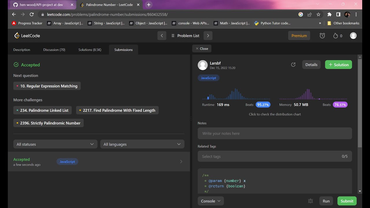 Lee+= Arrays - Palindrome Number - JavaScript - 99% faster!