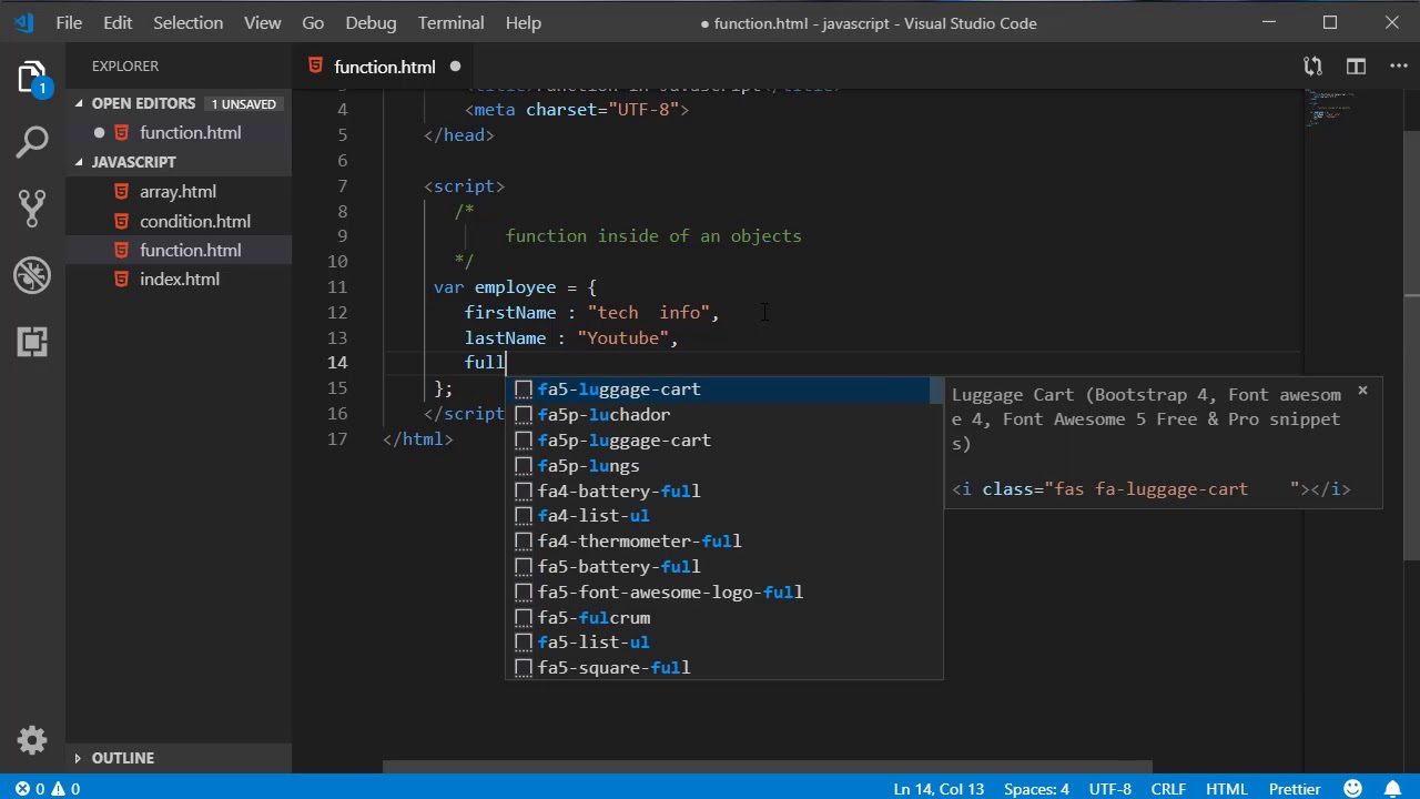 50 function inside an object in javascript