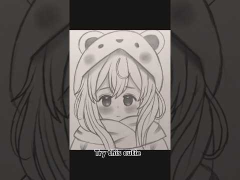 how to draw a cute anime girl with bear cap | easy anime drawing #drawing #shorts #shortvideo
