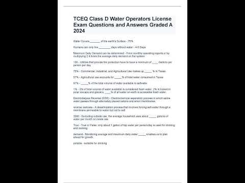 TCEQ Class D Water Operators License Exam Questions and Answers Graded A 2025
