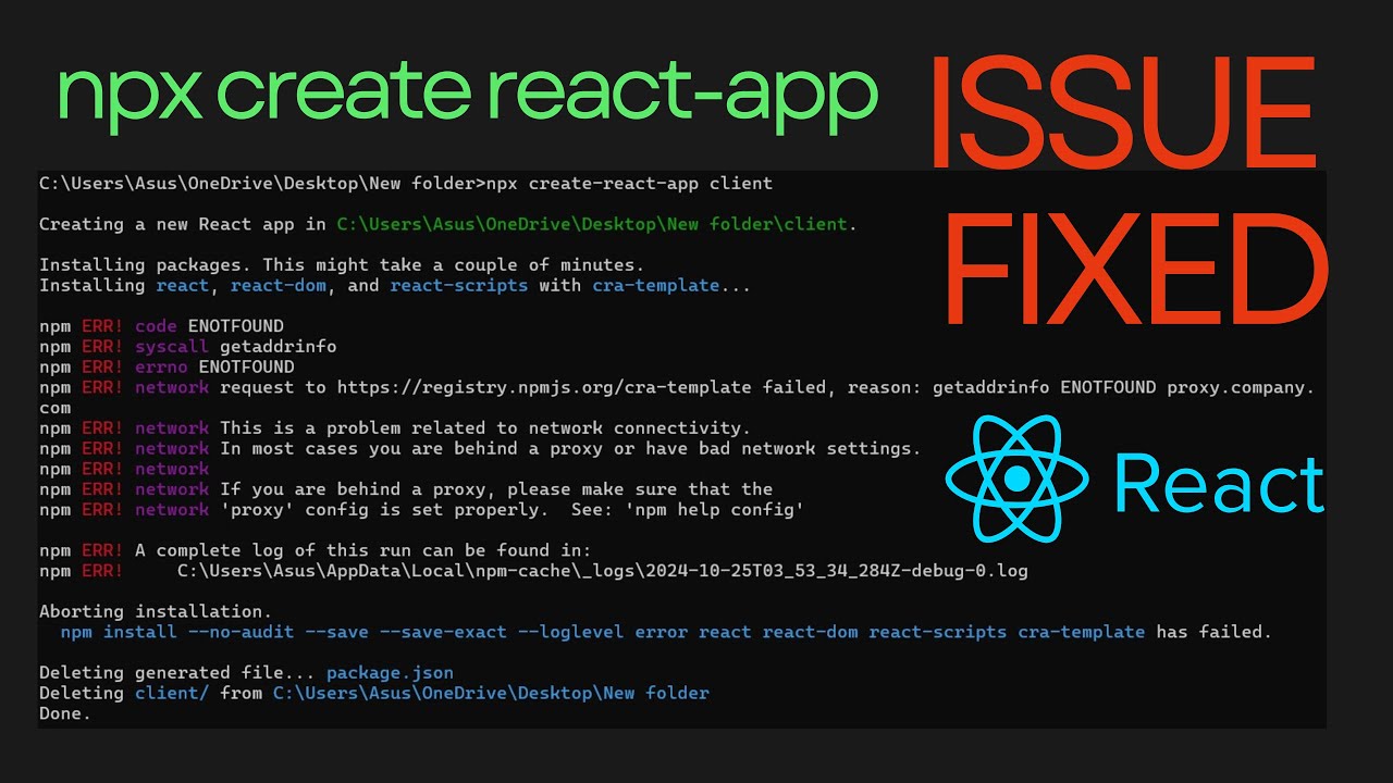 how to fix npm create-react-app issue | npm ERR! code ENOTFOUND