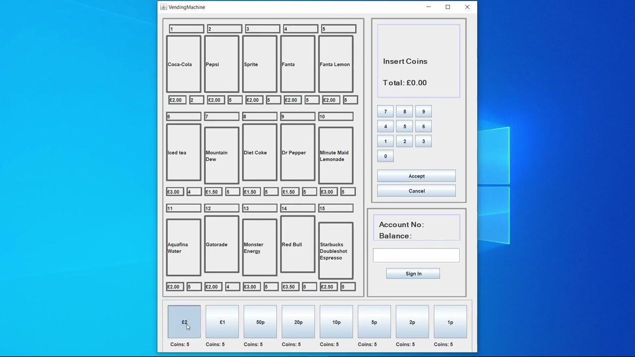 Vending Machine Java GUI Swing NetBeans