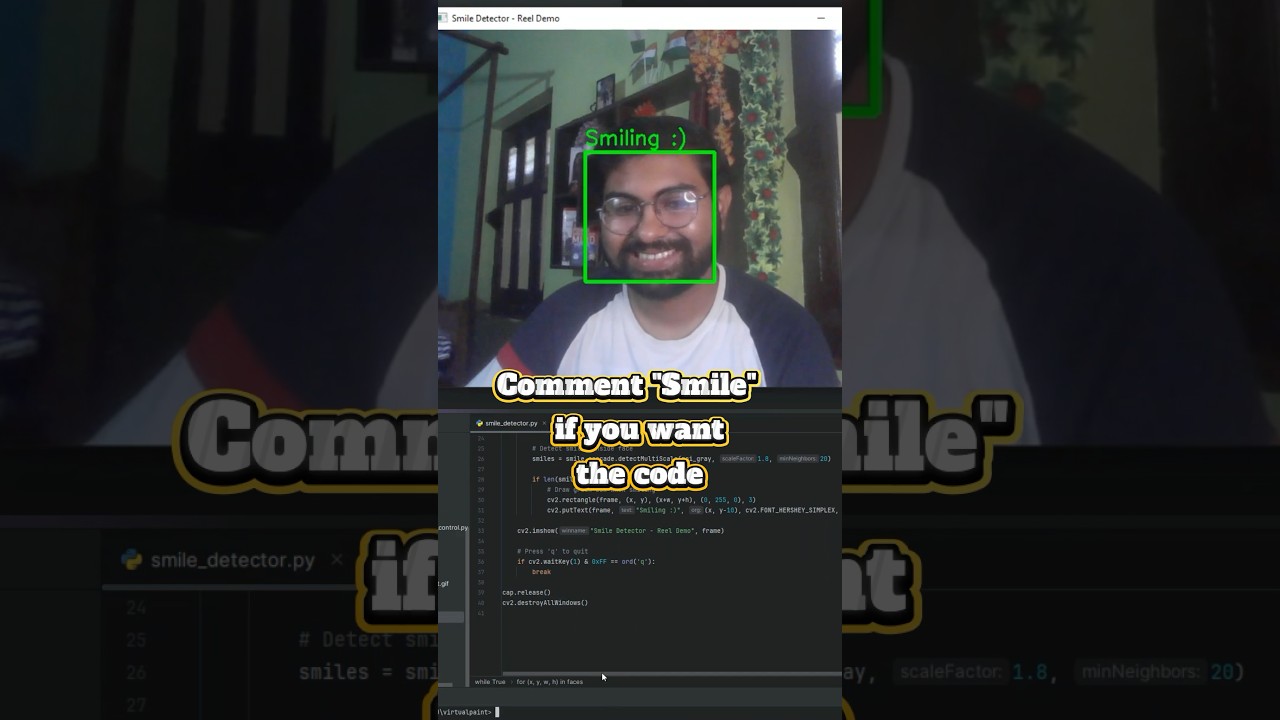 Smile Detection Alhorithm based Python Project #python #pythonprogramming #viral