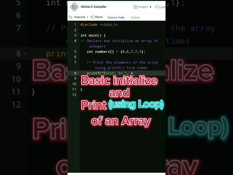 Basic Array code | Initialize & Print using loop | #array #code #coding #c β@CursedWizard Β